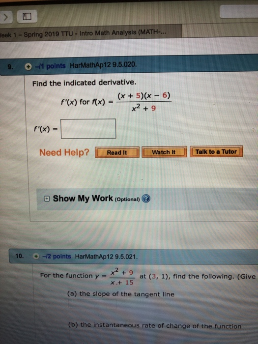 Solved eok 1 - Spring 2019 TTU- Intro Math Analysis (MATH- | Chegg.com
