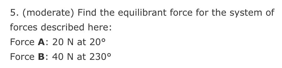 Solved 5. (moderate) Find the equilibrant force for the | Chegg.com