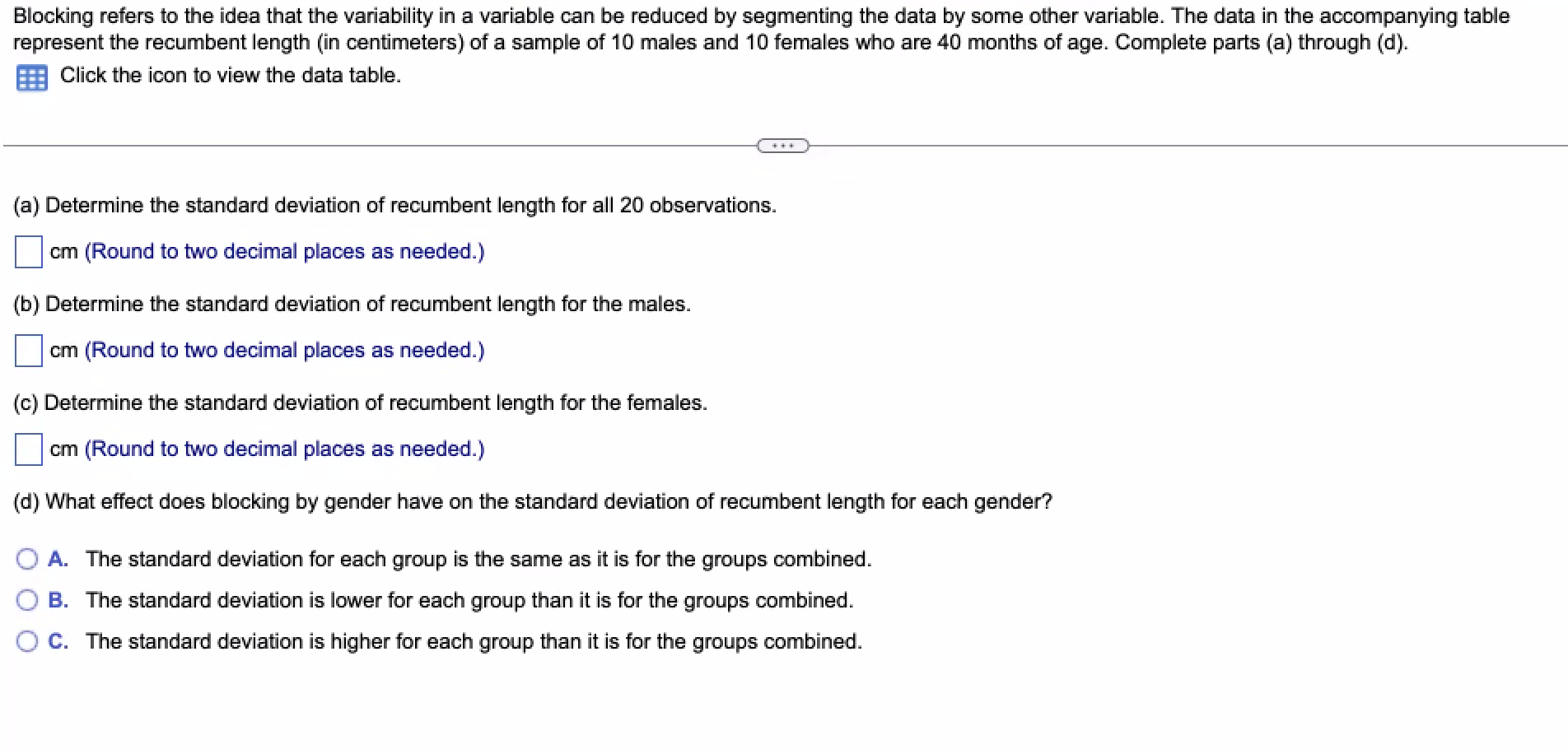 Solved Blocking refers to the idea that the variability in a | Chegg.com