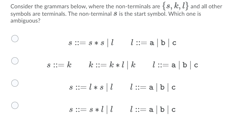 Solved Consider the grammars below, where the non-terminals | Chegg.com