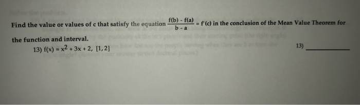 Solved fb) - fa) b- a Find the value or values of c that | Chegg.com