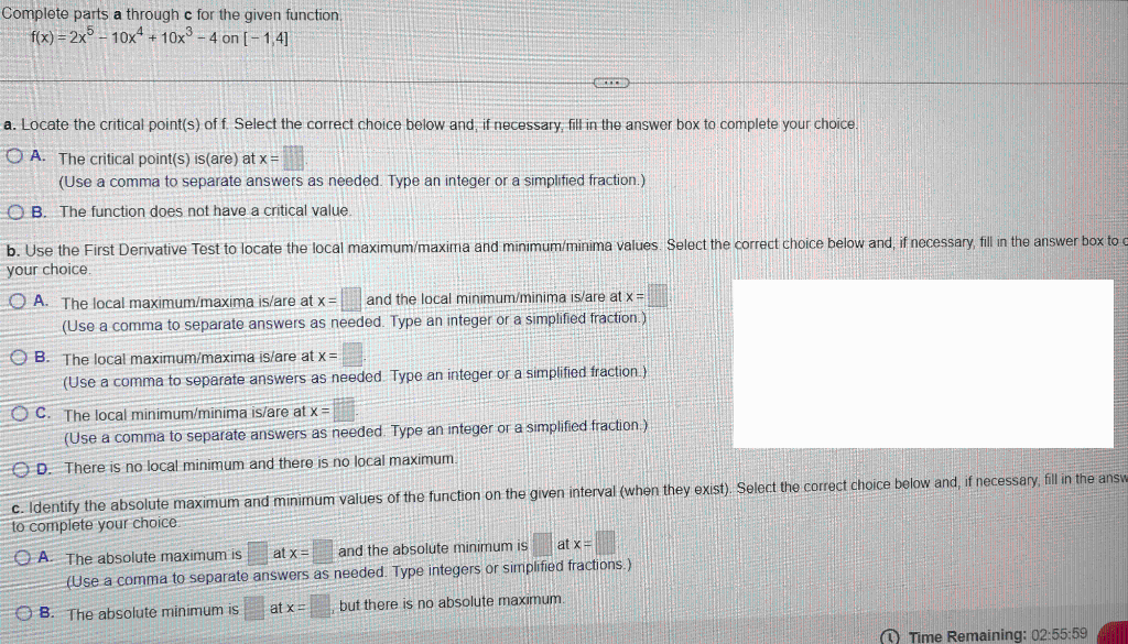 Solved Complete parts a through c for the given function, | Chegg.com