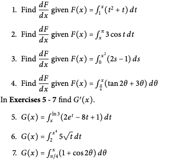 Solved dF 1. Find given F(x) = 5*(t2 + t) dt dx dF 2. Find | Chegg.com