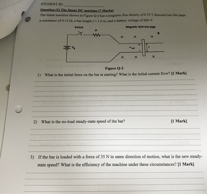 Solved STUDENT ID Question (2) The linear DC machine I7 | Chegg.com