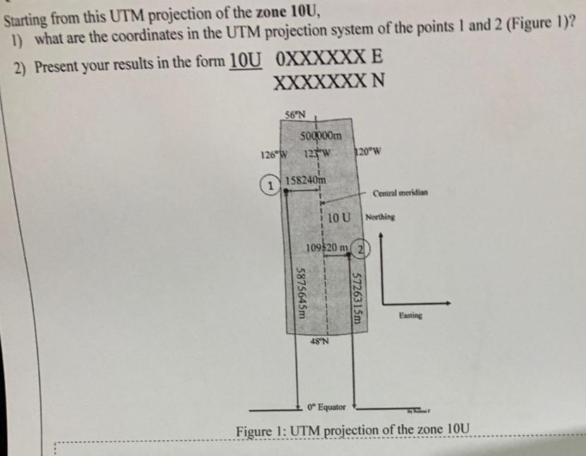 Solved Starting from this UTM projection of the zone 10U, 1) | Chegg.com