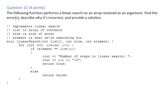 Solved Question 10 (4 points) The following function | Chegg.com