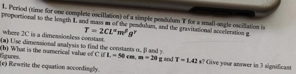 Solved 1. Period (time for one complete oscillation) of a | Chegg.com