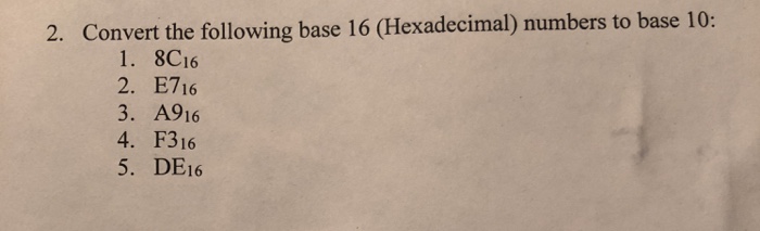 Solved 2. Convert the following base 16 (Hexadecimal) | Chegg.com