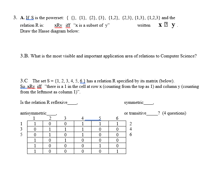 A. ﻿If S?? ﻿is the powerset: and therelation R ﻿is: | Chegg.com