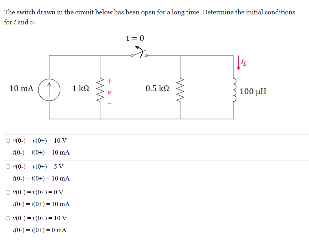 Solved The switch drawn in the circuit below has been open | Chegg.com