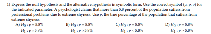 Solved 1) Express the null hypothesis and the alternative | Chegg.com