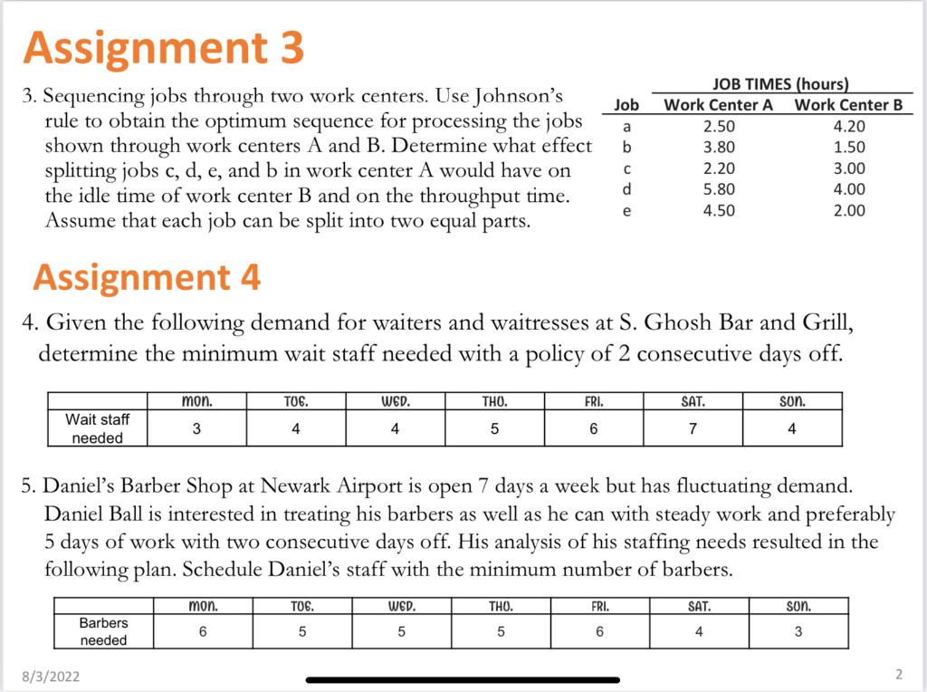 Solved 3. Sequencing jobs through two work centers. Use | Chegg.com