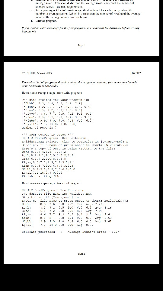 CSCI 101, Spring 2019 INN #12 HW #12 Due Thursday, | Chegg.com