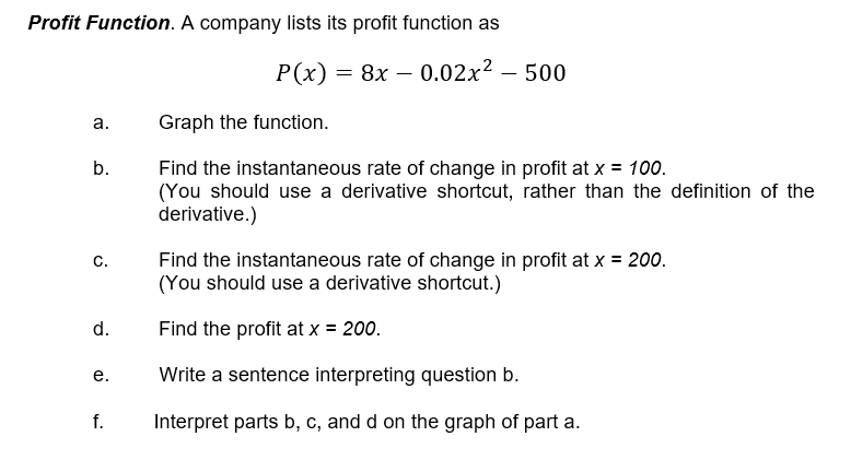 Solved Profit Function A Company Lists Its Profit Function