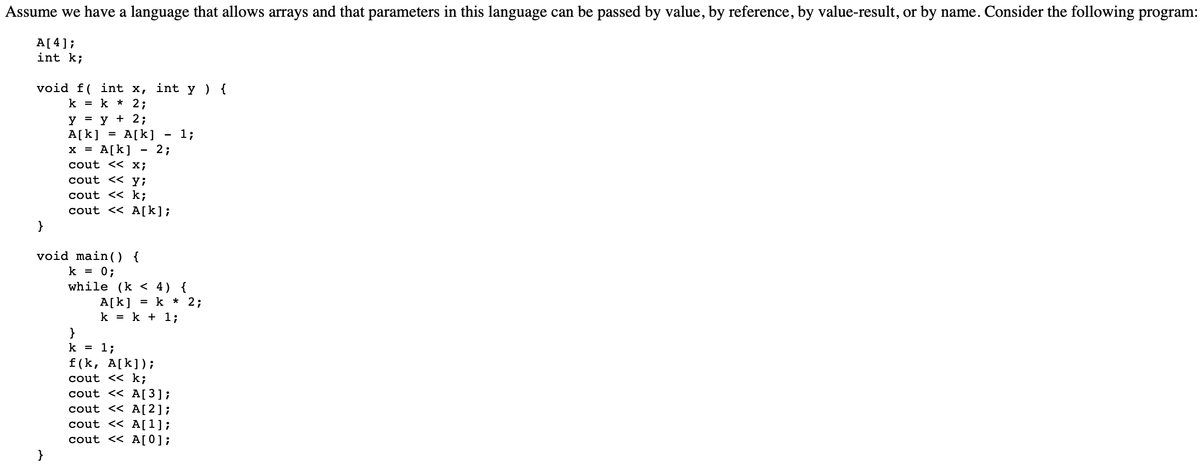 Assume we have a language that allows arrays and that | Chegg.com