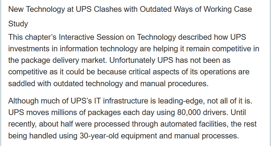 Solved New Technology at UPS Clashes with Outdated Ways of | Chegg.com