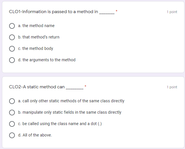 Solved CLO1-Information is passed to a method in 1 point a. | Chegg.com