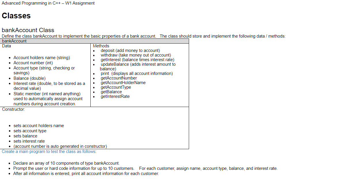 Solved template code for the bankAccount.h file #pragma | Chegg.com