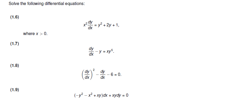Solved Solve the following differential equations: | Chegg.com