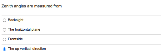 Solved Zenith angles are measured from Backsight The | Chegg.com