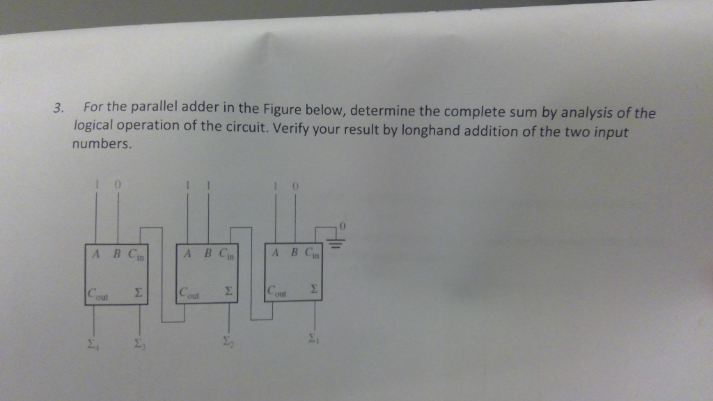 Solved 3 For The Parallel Adder In The Figure Below