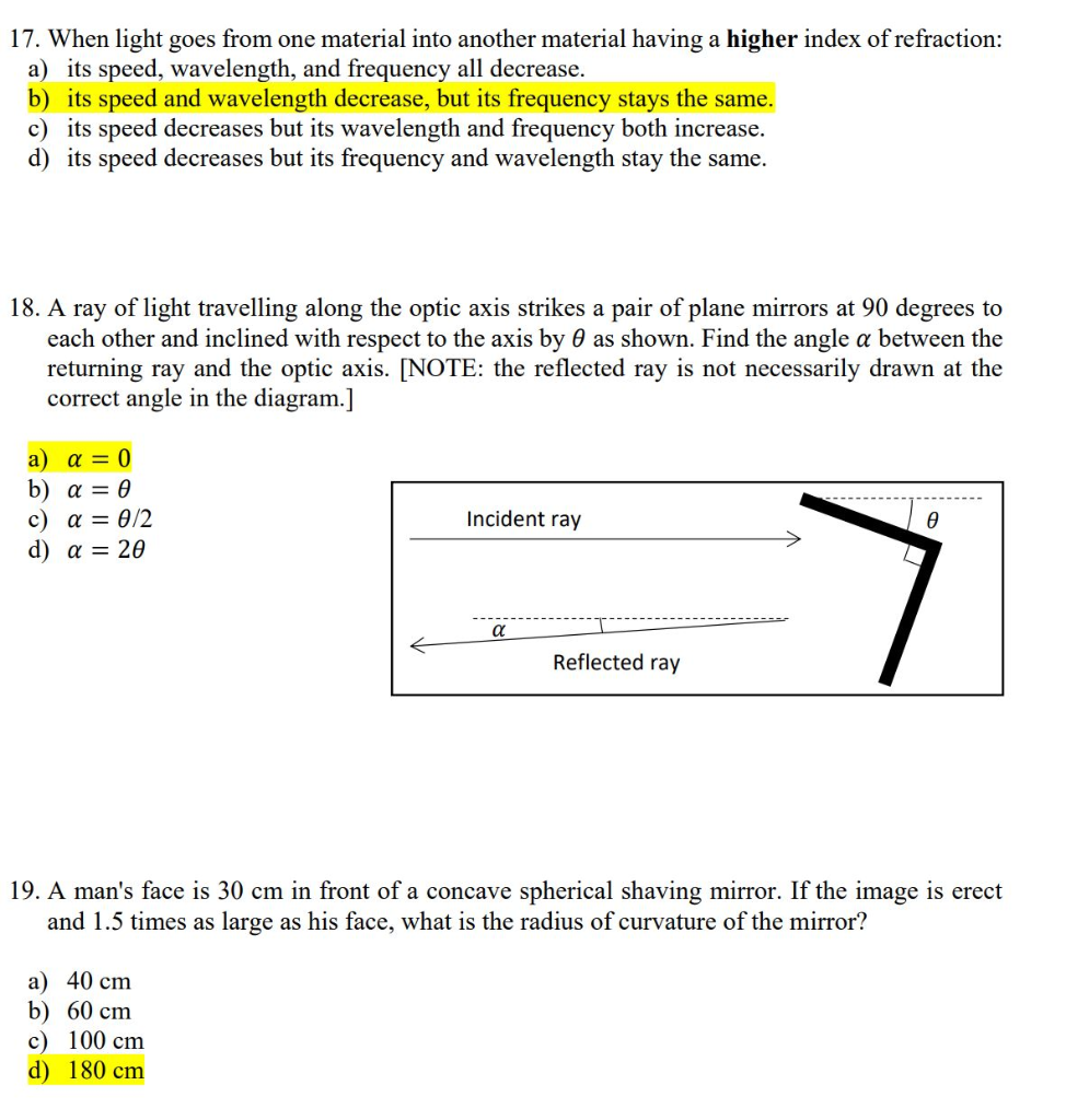Solved 17. When light goes from one material into another | Chegg.com
