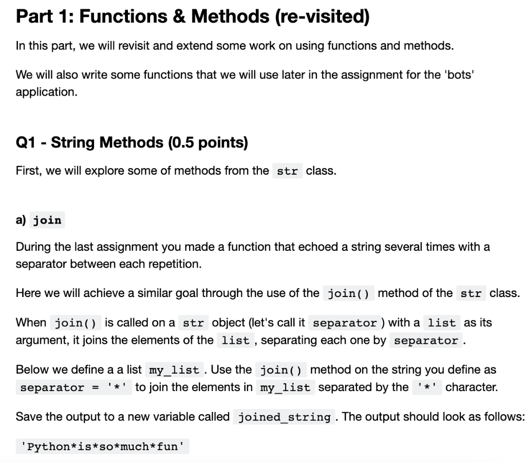 Solved Part 1: Functions & Methods (re-visited) In this | Chegg.com