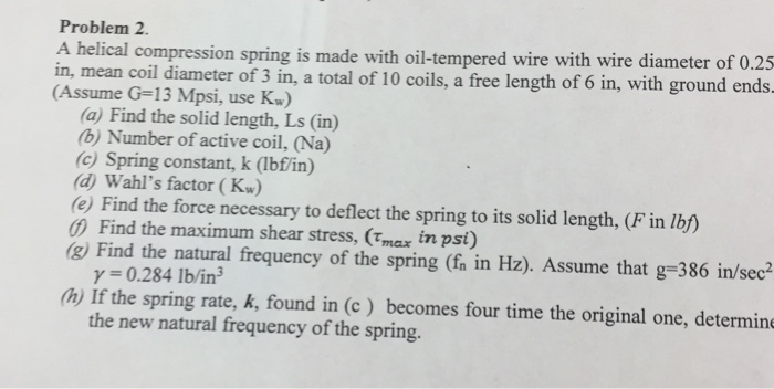 Solved Problem 2. A helical compression spring is made with | Chegg.com