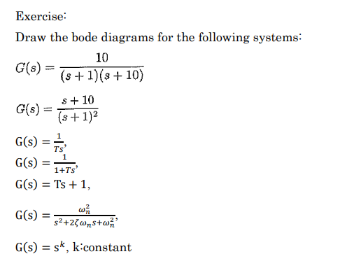Solved Exercise: Draw the bode diagrams for the following | Chegg.com