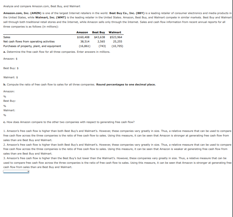 Solved Analyze and compare Amazon.com, Best Buy, and Walmart | Chegg.com