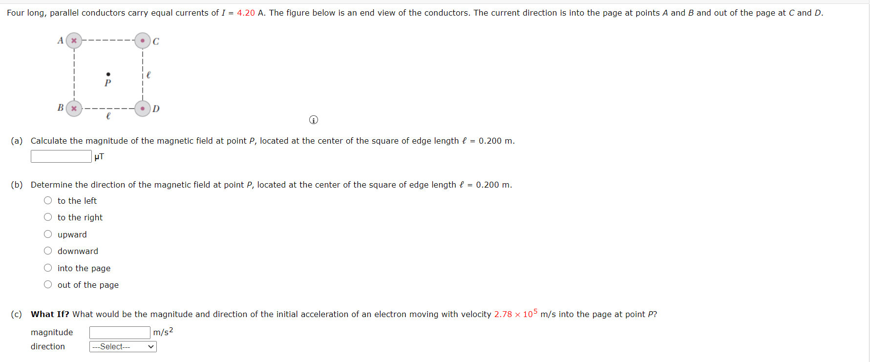 Solved Four long, parallel conductors carry equal currents | Chegg.com