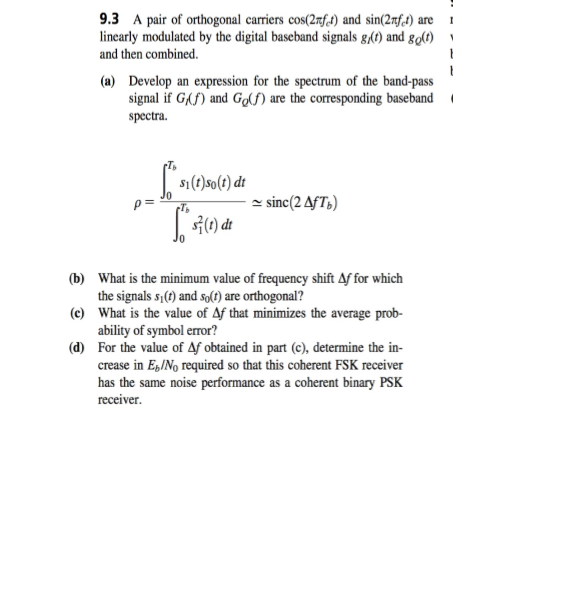 9.3 A pair of orthogonal carriers cos(27fd) and | Chegg.com