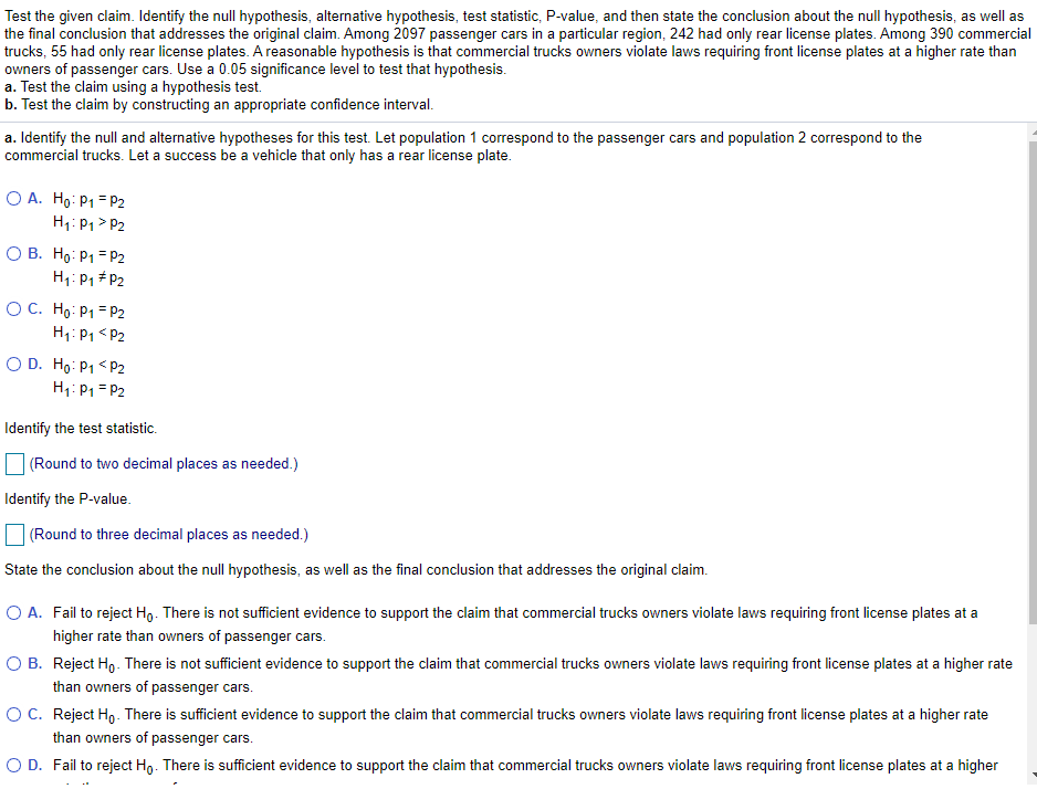 Solved Test the given claim. Identify the null hypothesis, | Chegg.com