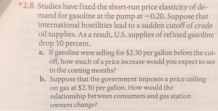 Solved 2.8 Studies have fixed the short-run price elasticity | Chegg.com