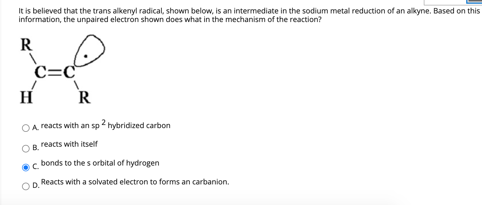 Solved It is believed that the trans alkenyl radical, shown | Chegg.com