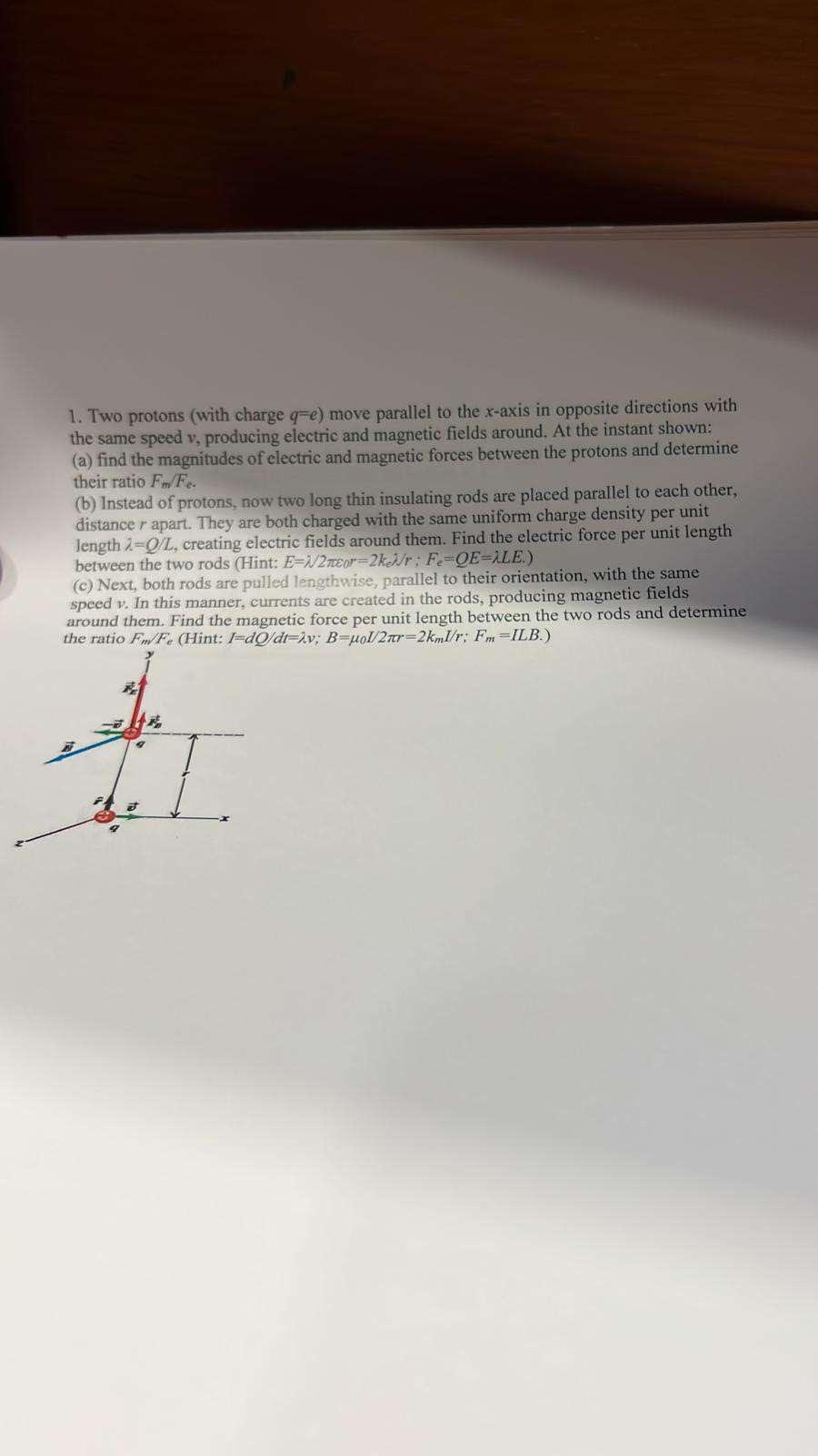 Solved 1. Two protons (with charge q=e ) move parallel to | Chegg.com