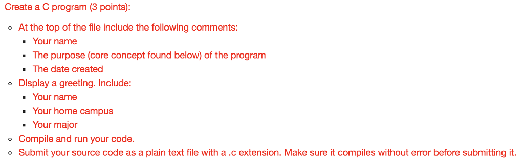 Solved Create a C program (3 points): At the top of the file | Chegg.com