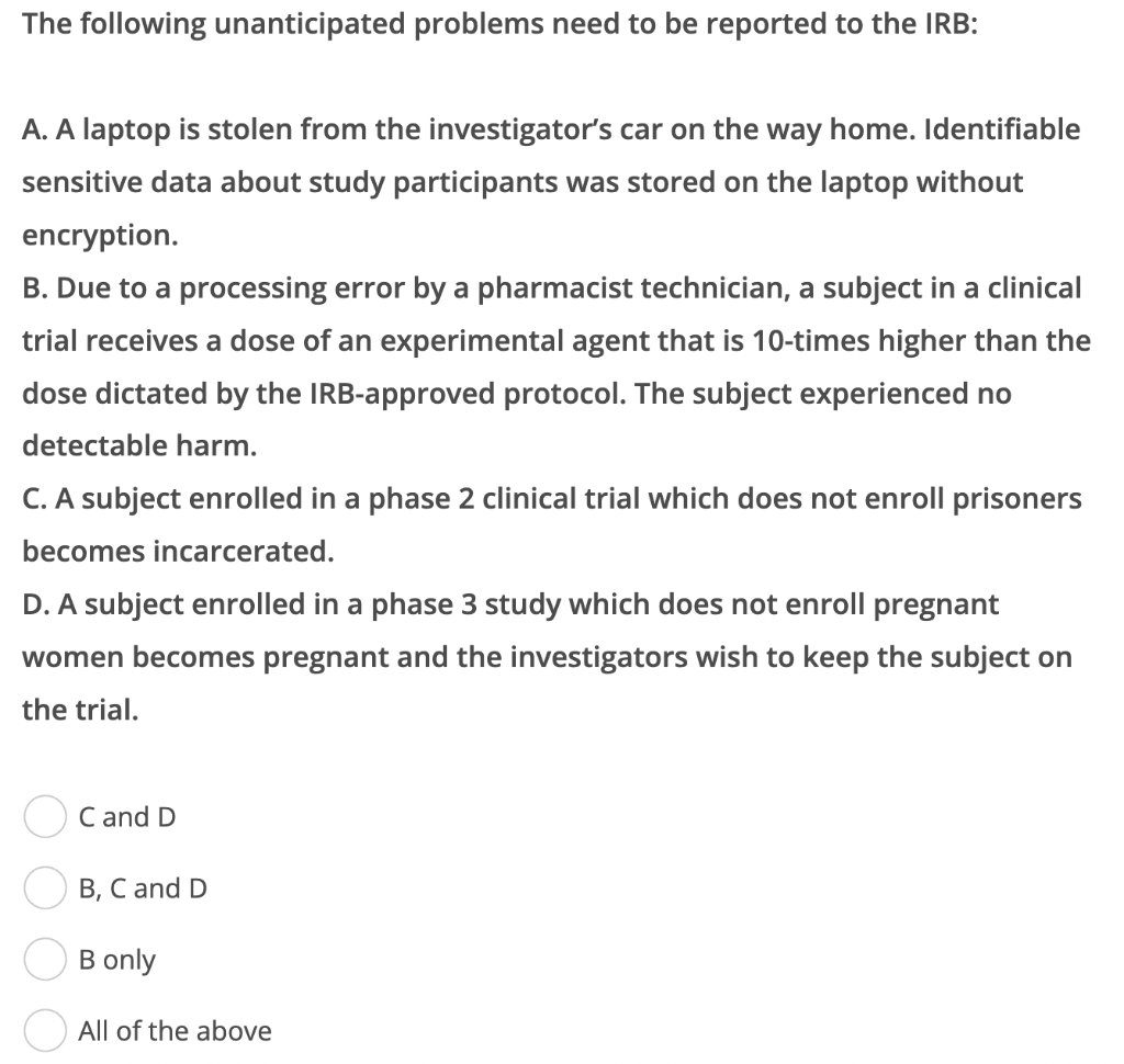 Solved The following unanticipated problems need to be | Chegg.com