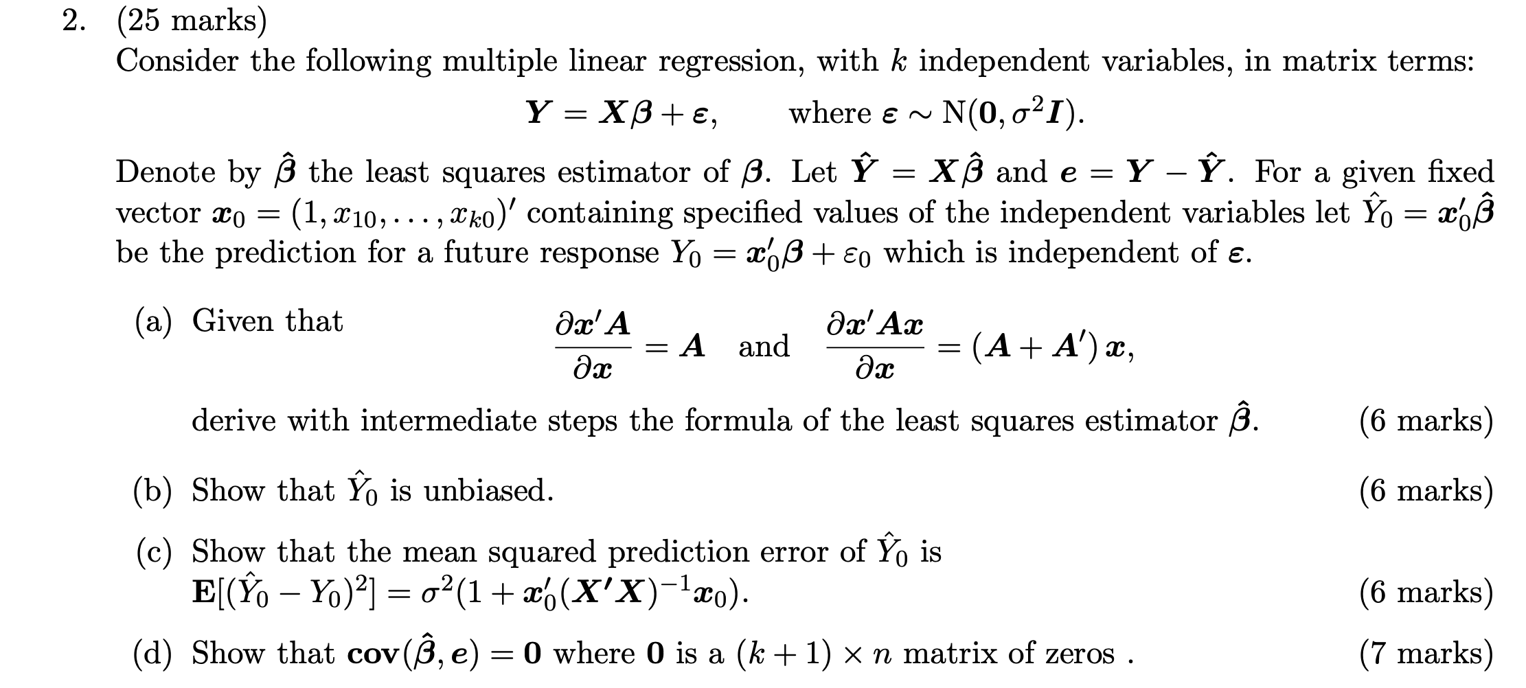 2. (25 marks) Consider the following multiple linear | Chegg.com
