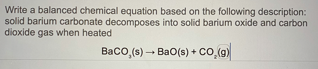 Solved Write A Balanced Chemical Equation Based On The