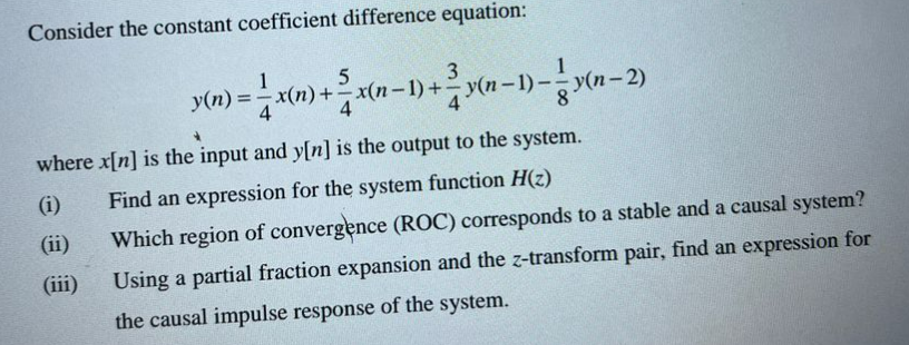 Solved Consider the constant coefficient difference | Chegg.com
