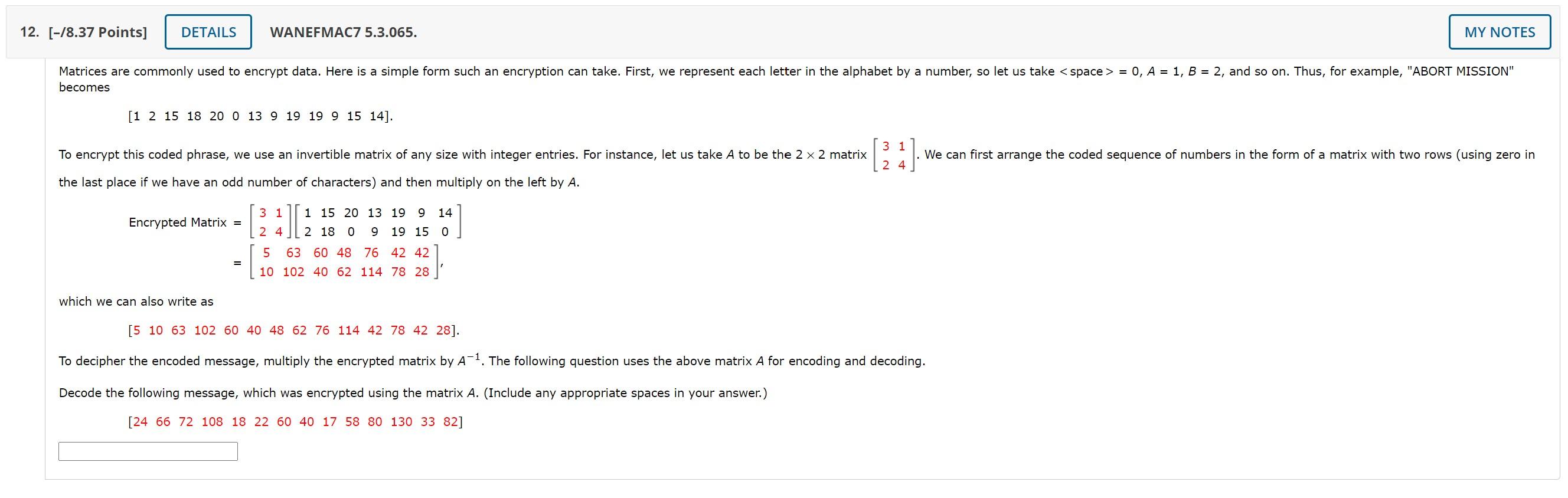 Solved 12. [-/8.37 Points] DETAILS WANEFMAC7 5.3.065. MY | Chegg.com