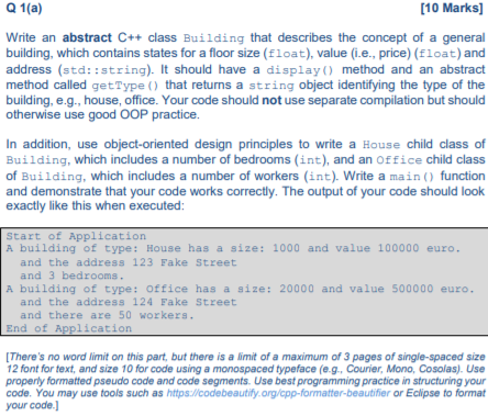 Solved Q1(a) [10 Marks] Write an abstract C++ class Building | Chegg.com