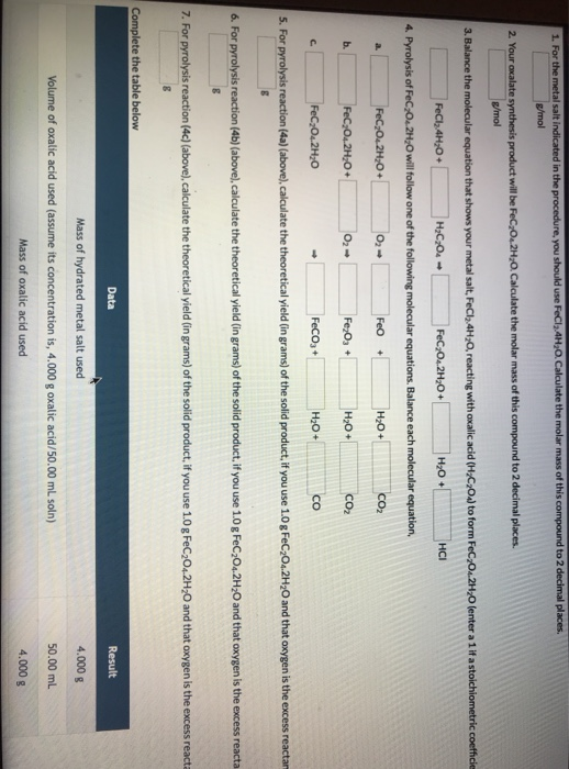 Solved to 2 in the use FeCl2.4H2O. Calculate the molar mass | Chegg.com