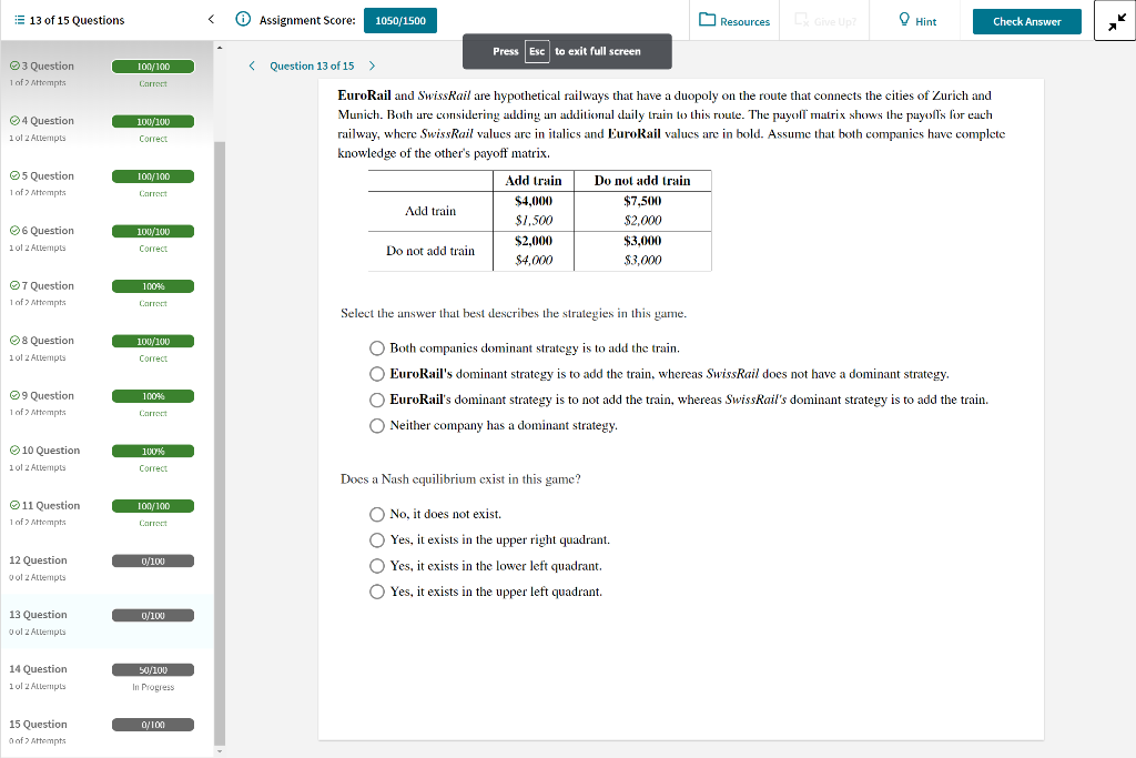 Solved Assignment Score: Hint Resources Give Up 13 of 15 | Chegg.com