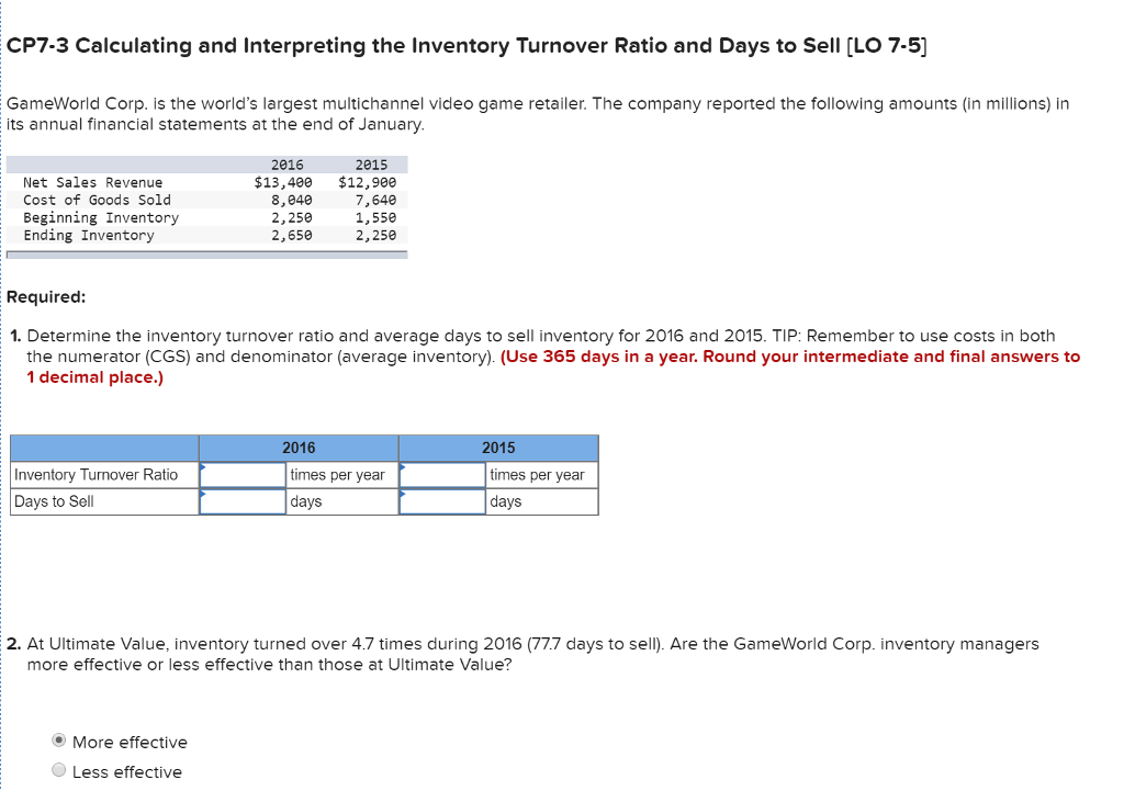 Solved CP7-3 Calculating and Interpreting the Inventory | Chegg.com