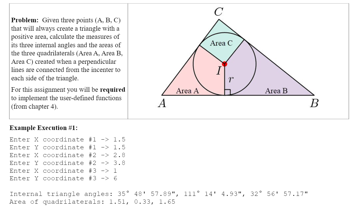 С Area C Problem: Given three points (A, B, C) that | Chegg.com