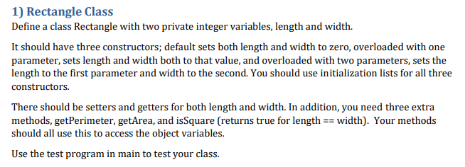 Solved 1) Rectangle Class Define a class Rectangle with two | Chegg.com