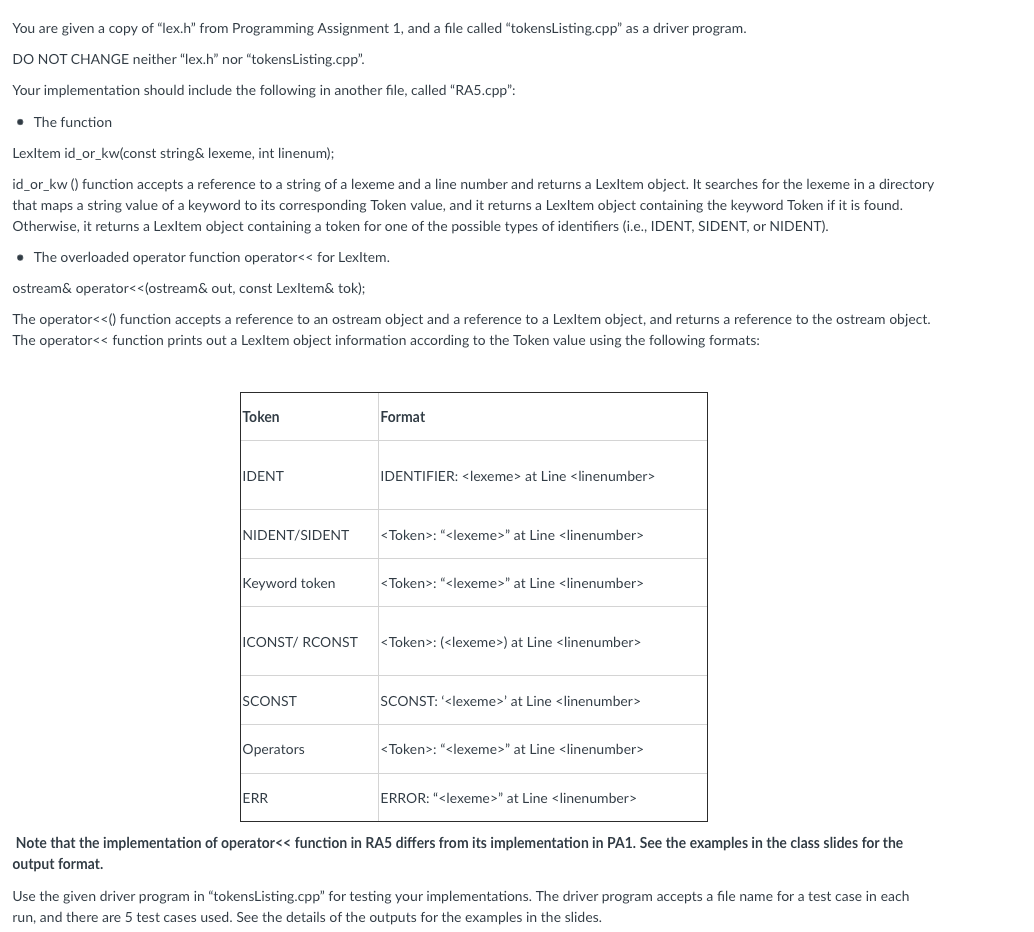 Solved You are given a copy of "lex.h" from Programming | Chegg.com