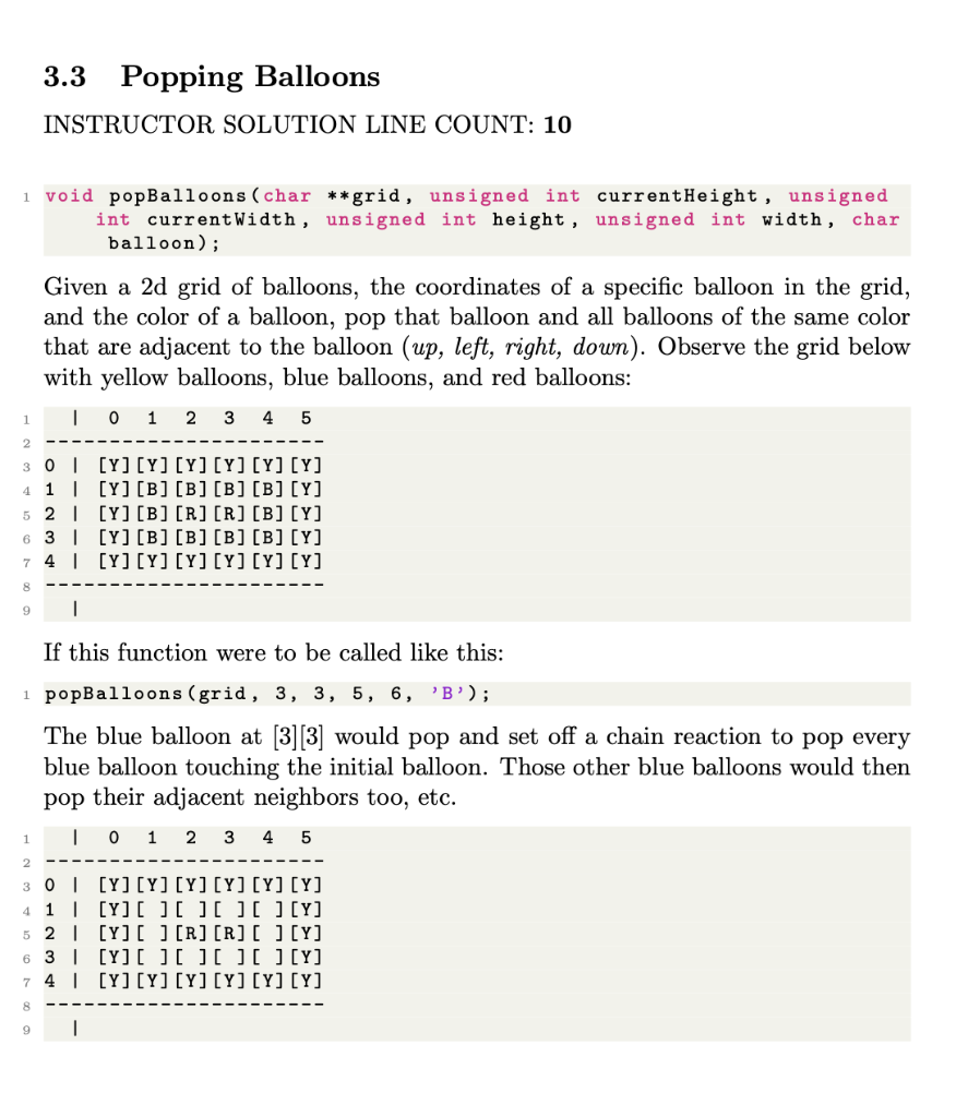 Solved 3.3 Popping Balloons INSTRUCTOR SOLUTION LINE COUNT: | Chegg.com